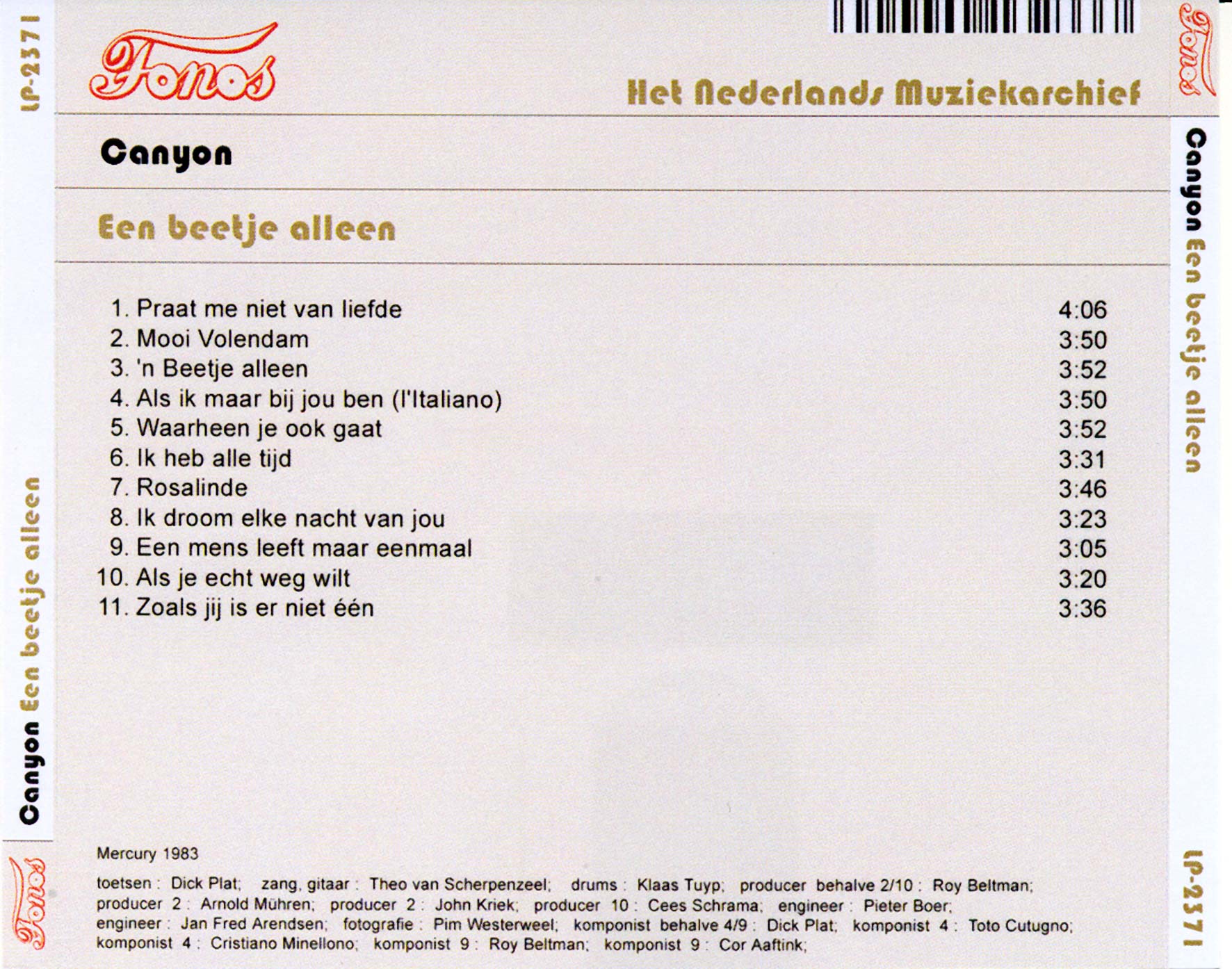 Canyon Een Beetje Alleen : Back | CD Covers | Cover Century | Over 1. ...